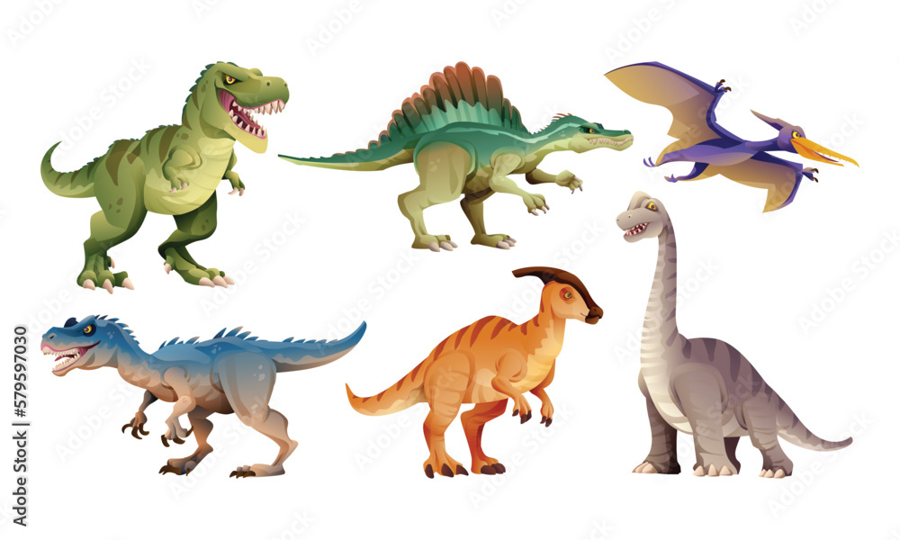 Set of dinosaur characters in cartoon style Stock Vector | Adobe Stock