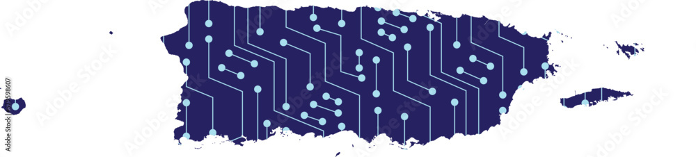 Map of Puerto Rico, network line,dot and structure on dark background ...