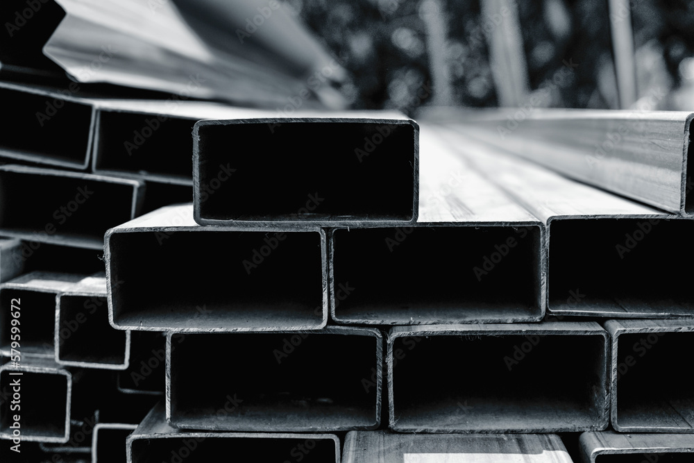 Group of square steel rectangle tubes metal iron production profiles ...