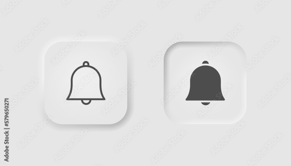 Notification bell button in neumorphism style. Icons for business ...