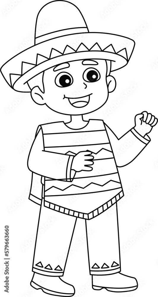 Mexican Boy Isolated Coloring Page for Kids Stock Vector | Adobe Stock