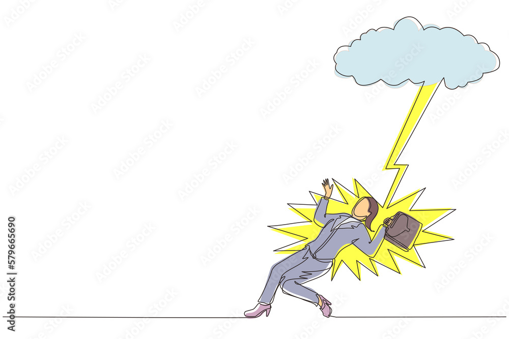 Ilustração Continuous one line drawing businesswoman with briefcase and ...