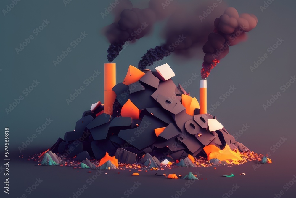 landfill site burning piles of garbage, releasing harmful chemicals ...