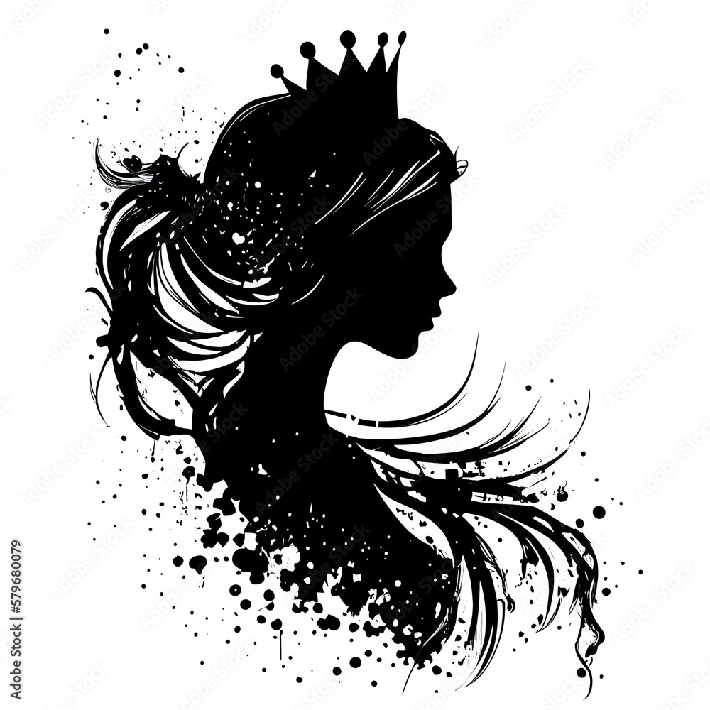 Silhouette of queen face or head side view, young woman bride or lady ...