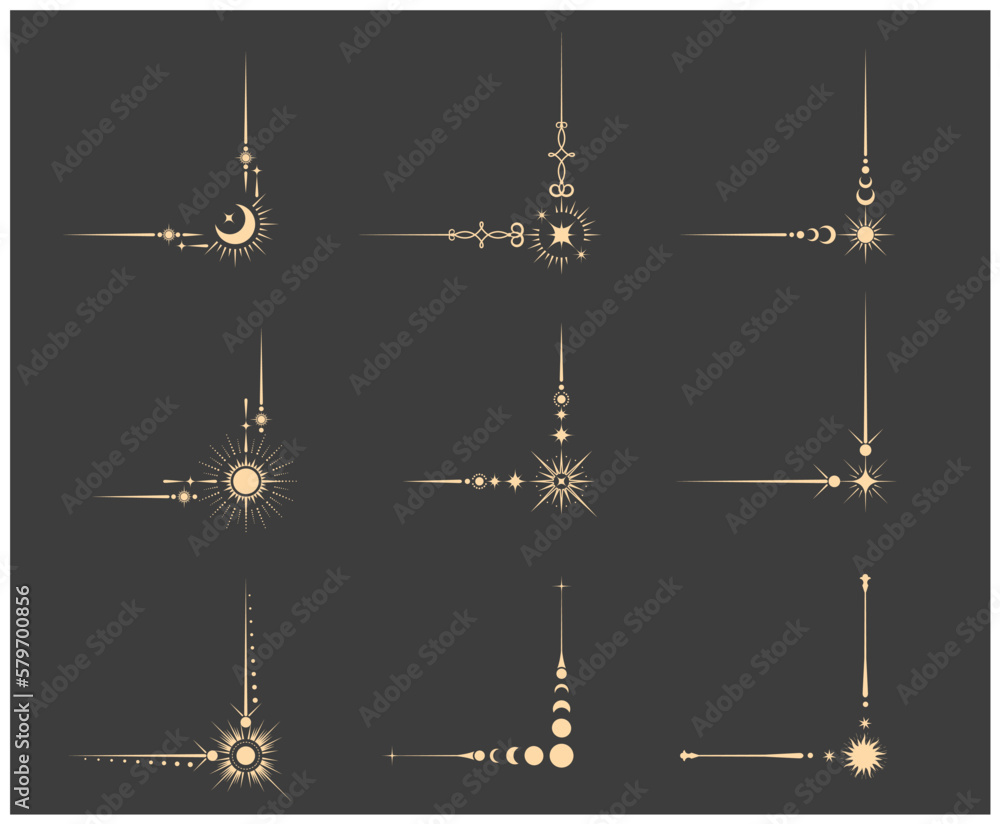 Set of mystical corners and frames borders, magic banners and astrology ...