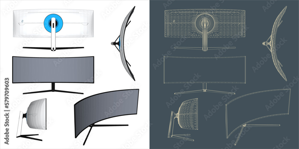 Vector Desktop Monitor Computer screen illustration line blueprint ...