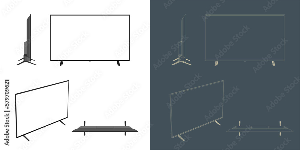 Vector Desktop Monitor Computer screen illustration line blueprint ...