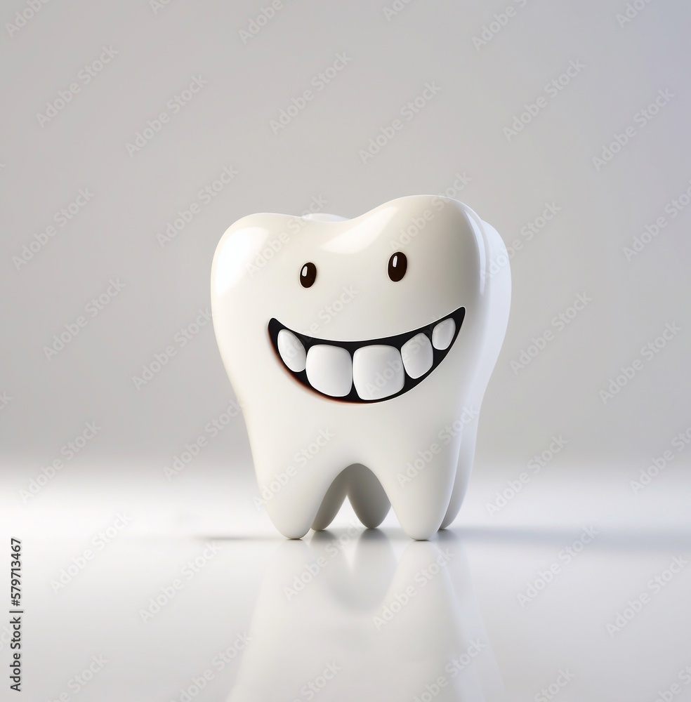 3D realistic happy tooth illustration. Cartoon dental character. Stock ...