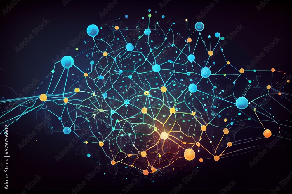 Massive Data Flow Online. Blockchain Fields For Data. Stream Of Network Connection. Illustration ...