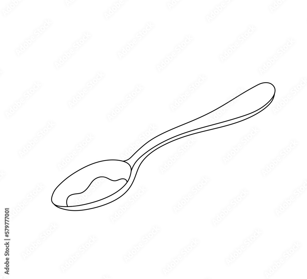 Vector isolated one single spoon with food colorless black and white ...