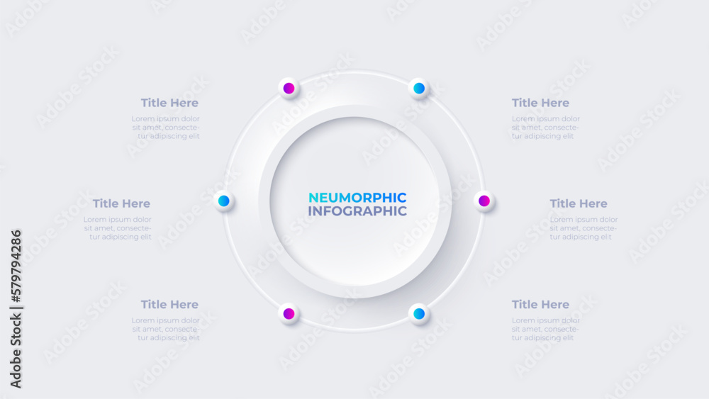 Cycle diagram with 6 options or steps. Infographic neumorphism template ...