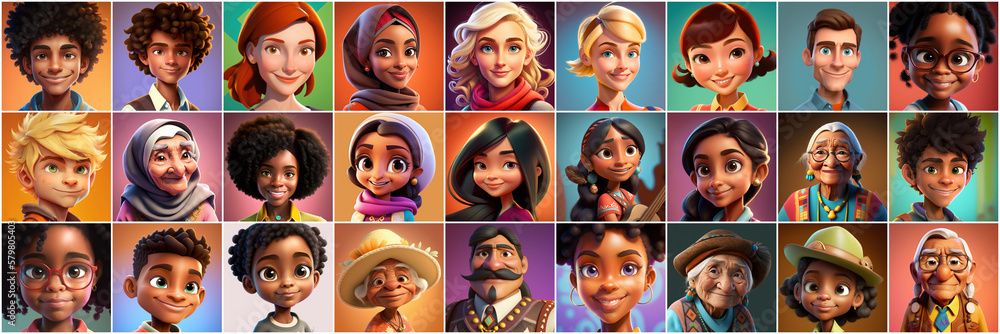 Set of avatars of happy people of different races and ages. Portraits ...