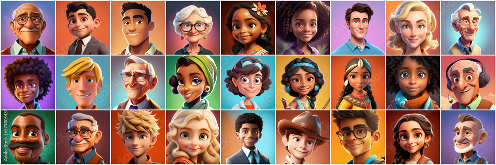 Set of avatars of happy people of different races and age. Portraits of ...
