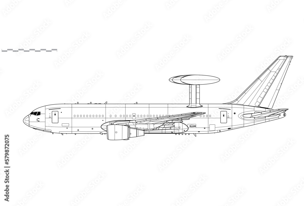 Boeing E-767 AWACS. Vector drawing of Airborne Warning and Control ...