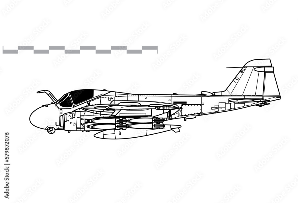 Grumman A-6E Intruder. Vector drawing of carrier based attack aircraft ...