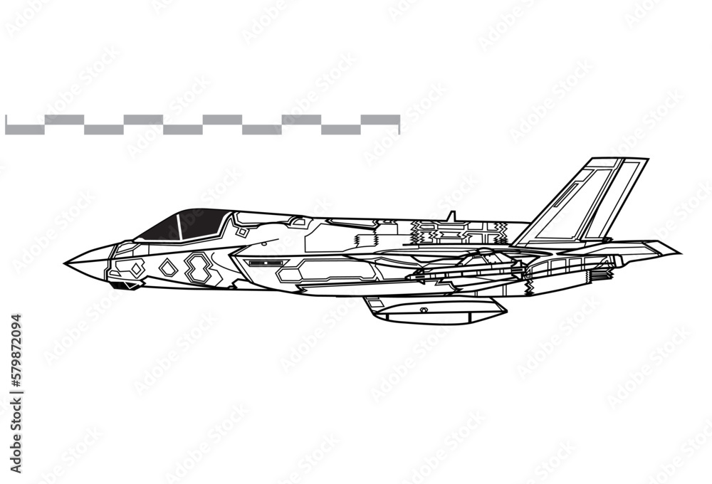 Lockheed Martin F-35B Lightning II. Vector drawing of VSTOL stealth ...