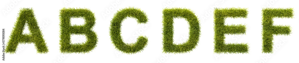Green grass characters A B C D E F isolated on transparent background ...