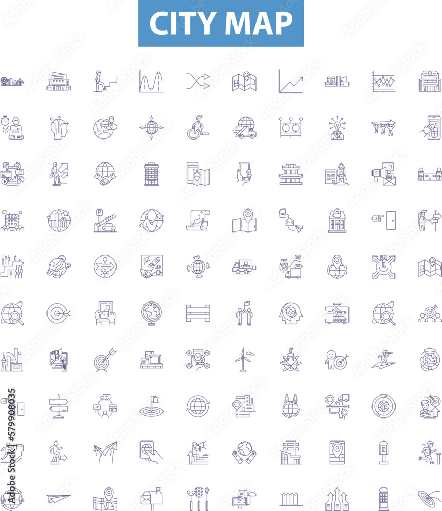 City map line icons, signs set. City, Map, Urban, Town, Geography ...