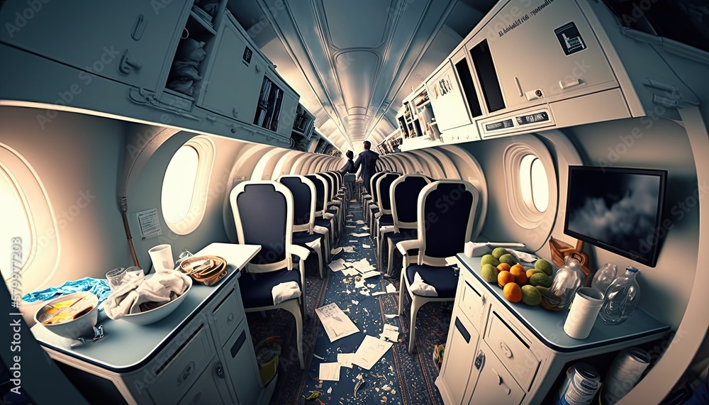 Stock-Illustration „Mess in plane aisle after strong turbulence ...