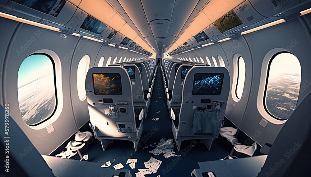 Stock-Illustration „Mess in plane aisle after strong turbulence ...