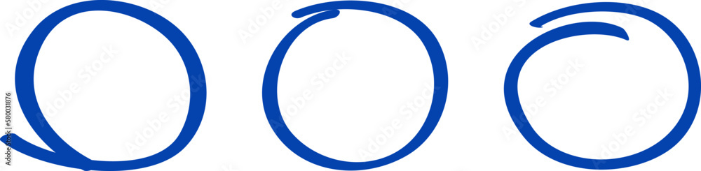 Navy blue circle set, pen draw. Highlight hand drawing circle isolated ...