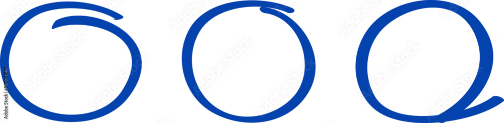 Navy blue circle set, pen draw. Highlight hand drawing circle isolated ...