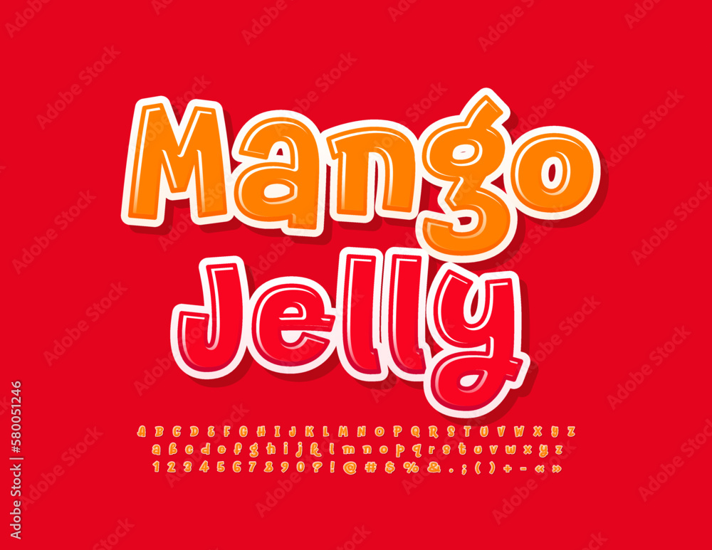 Vector funny sign Mango Jelly with playful bright Font. Red artistic ...