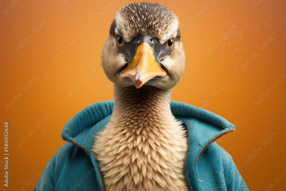 Studio portrait of a very angry furious duck , concept of Animal Emotions and Studio Photography ...