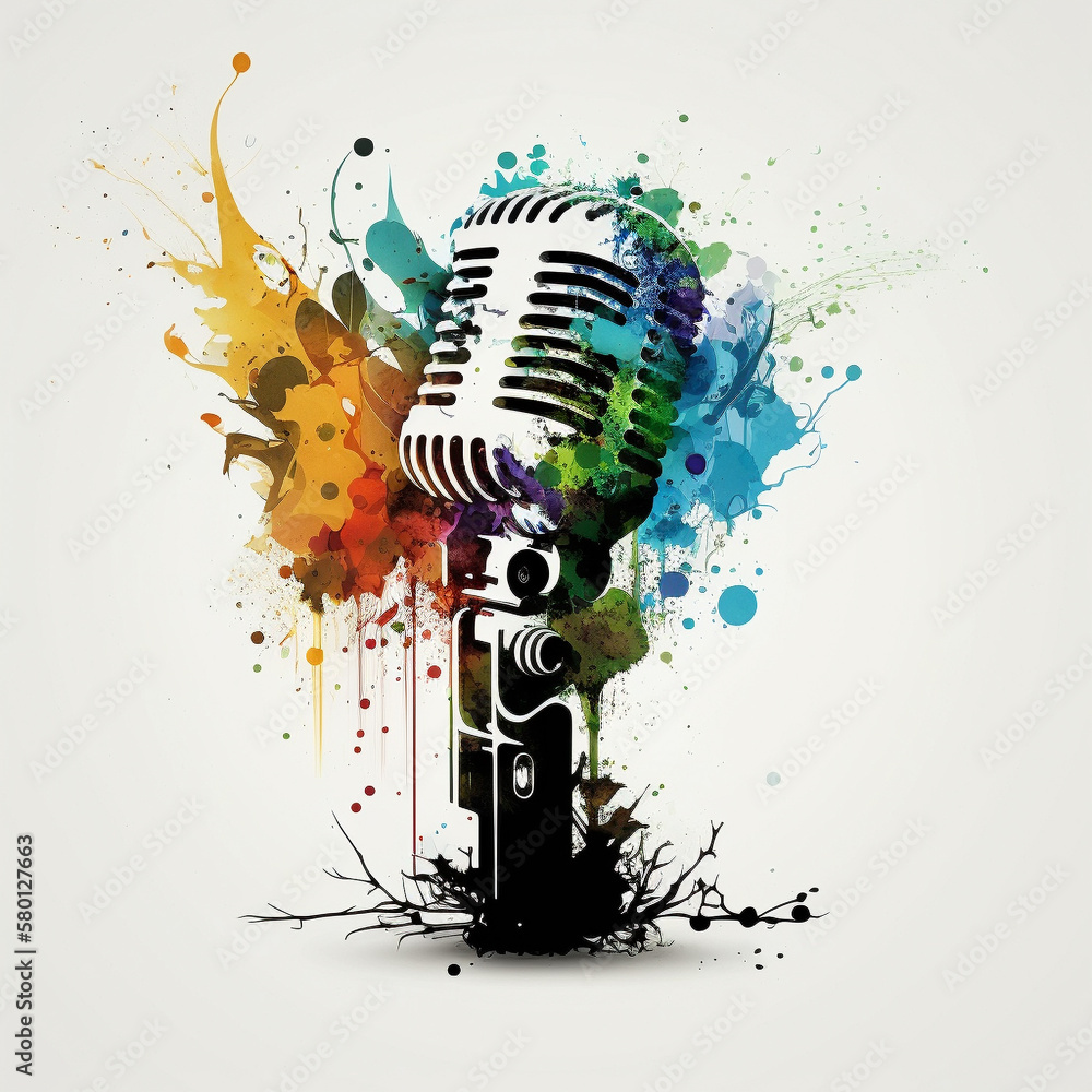 Microphone Logo Design, Microphone Logo With Colorful Splash on White ...