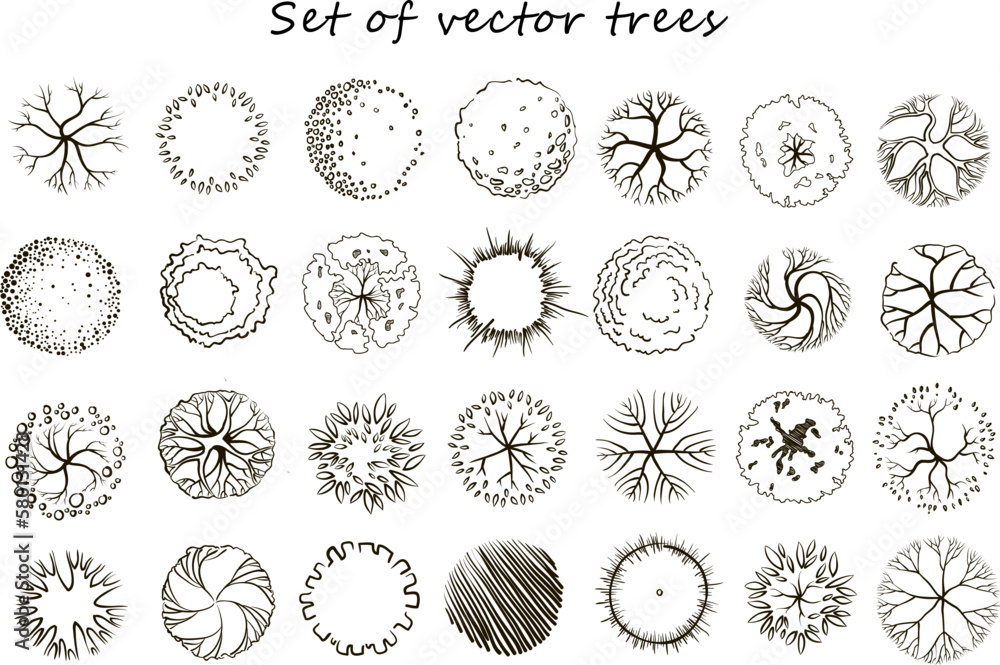 Simple tree collection, top view Stock Vector | Adobe Stock
