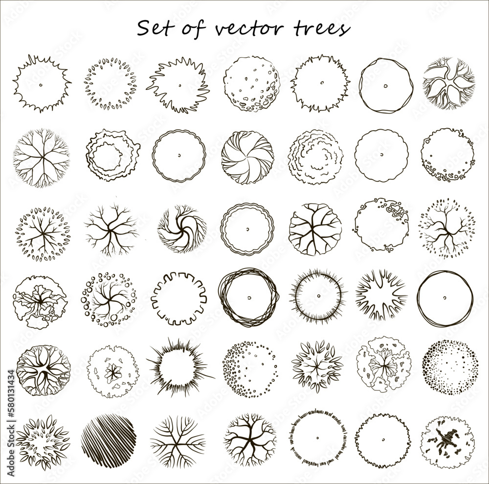 Simple tree collection, top view Stock Vector | Adobe Stock