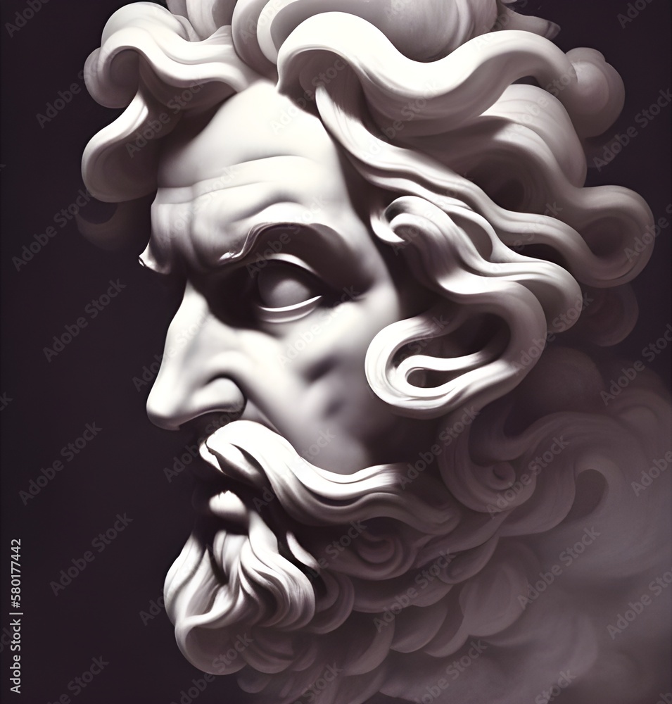 Generative AI image featuring a chiseled white marble statue bust of ...