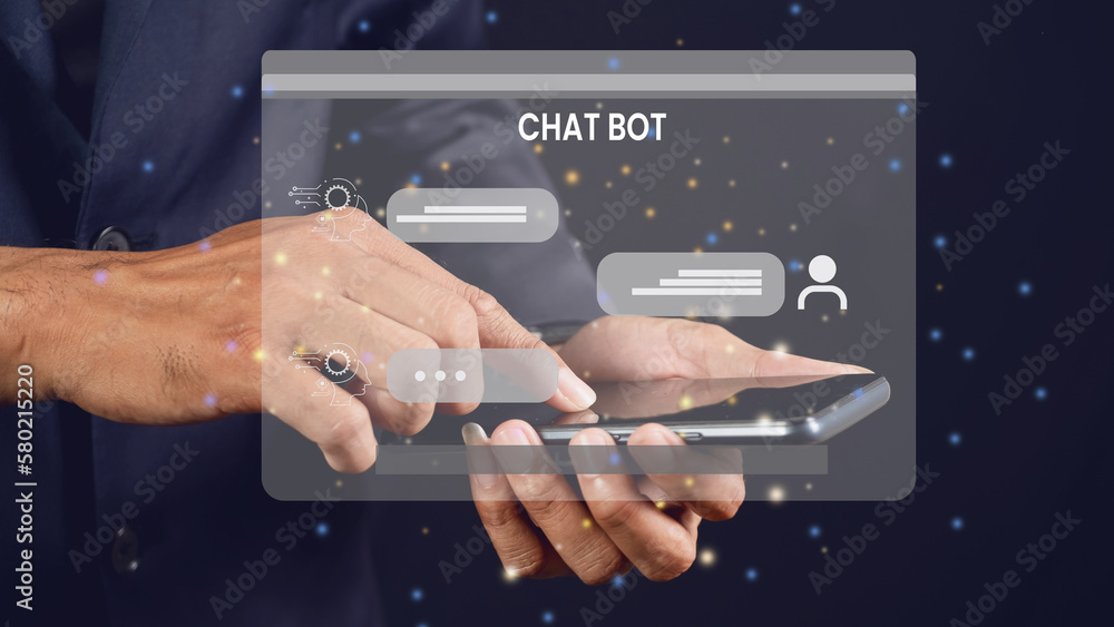 Chat with Artificial Intelligence. Business people use artificial intelligence robot technology ...