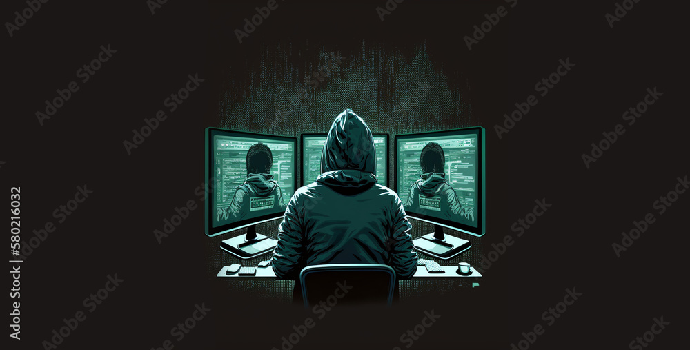 Gaming hacking three monitor hacker in behind thehd wallpaper Stock ...