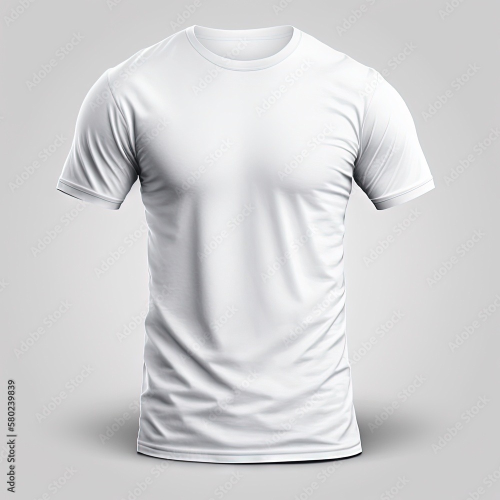 Men's white blank T-shirt template, T-shirt mockup, natural shape on ...
