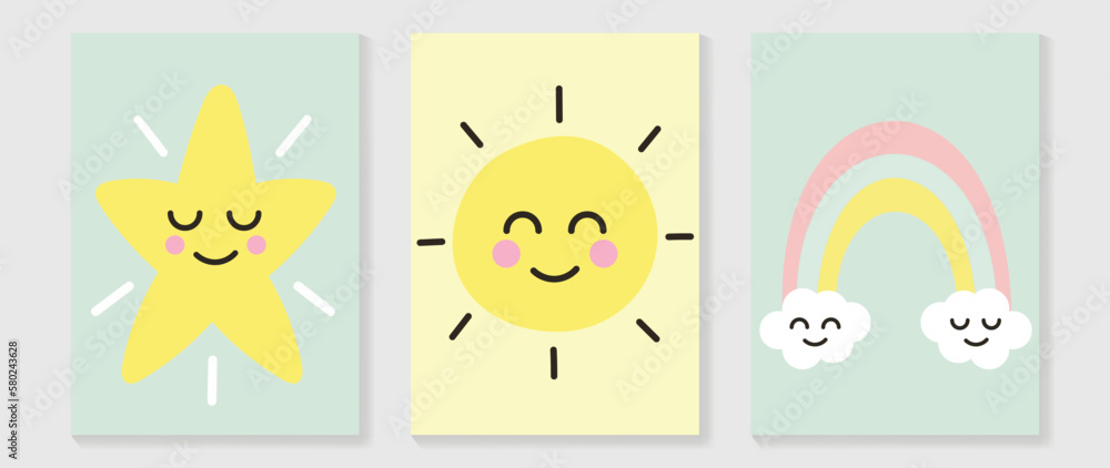 Cute comic easter wall art vector set. Collection with adorable hand ...
