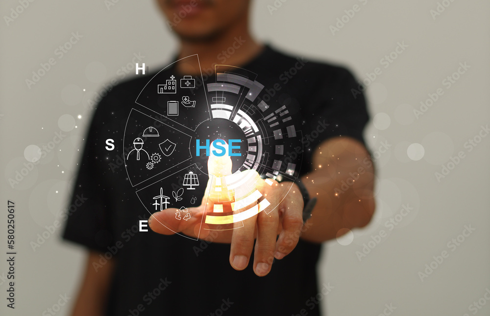 Health Safety and Environment (HSE) on the dark blue background. Health ...
