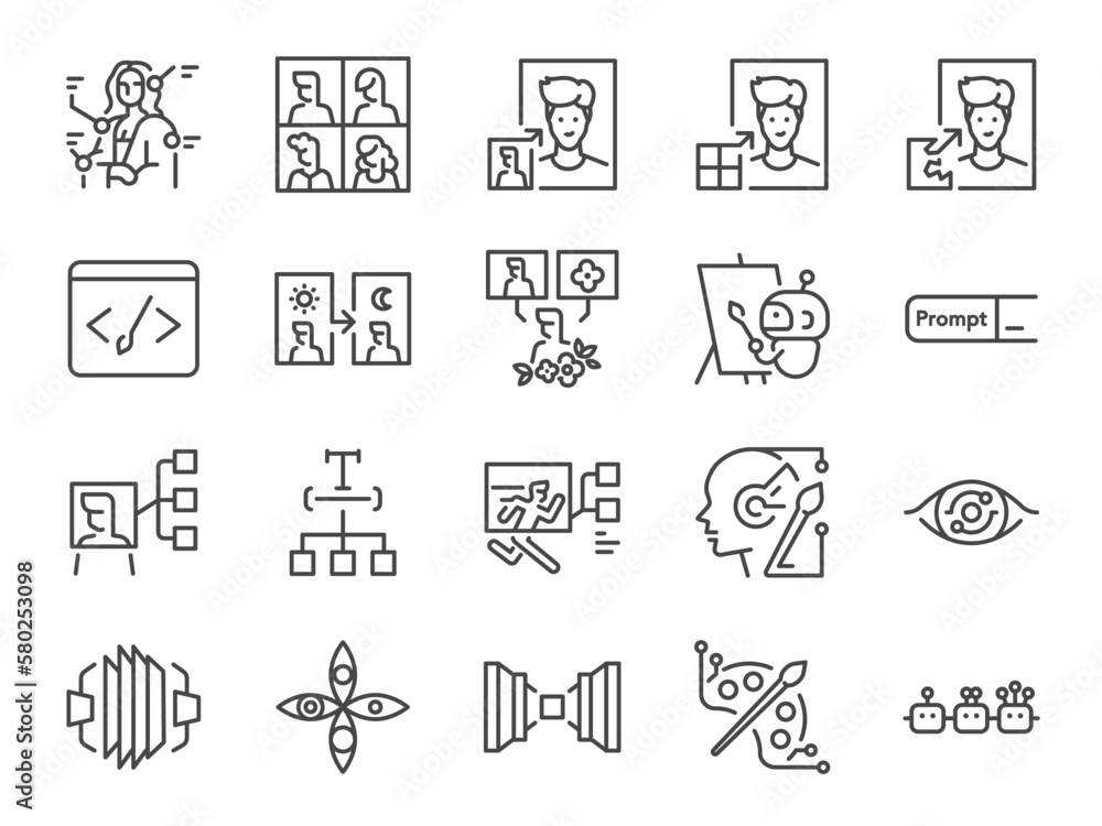 AI image generator icon set. It included icons such as Artificial ...