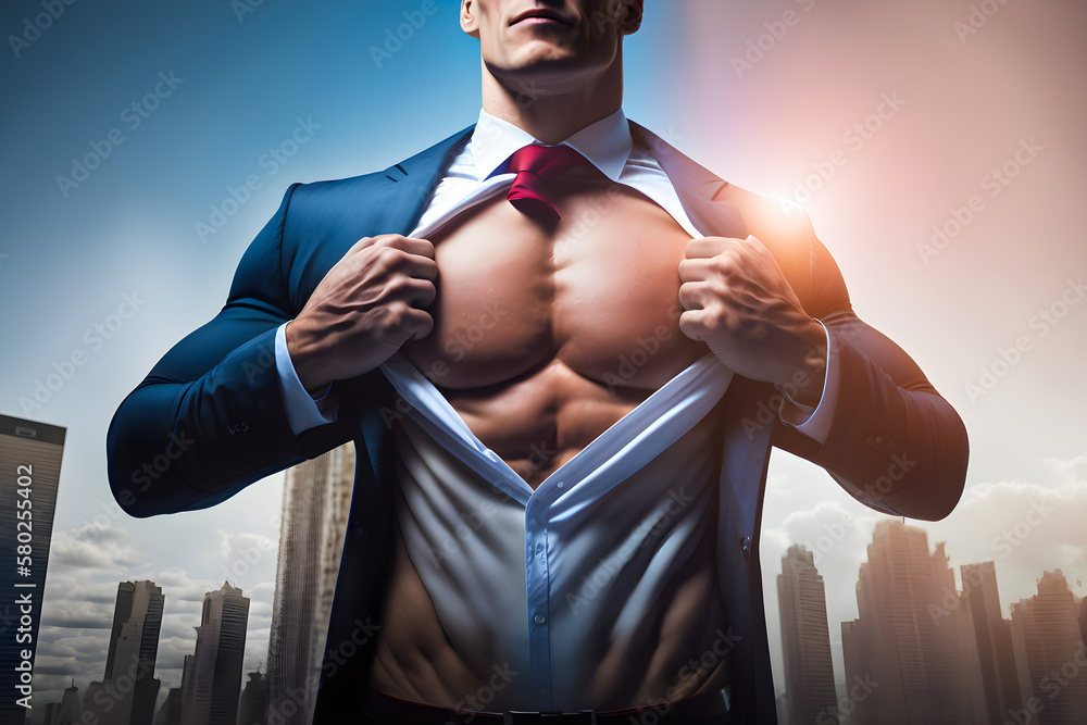 Athletic Muscular gym businessman in a business suit showing the ...
