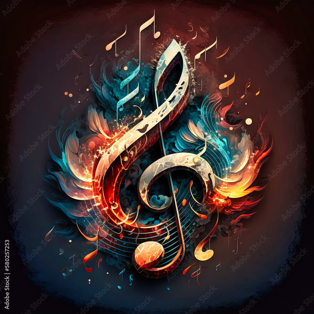 Music graphite poster, treble clef and notes. Background, wallpaper ...