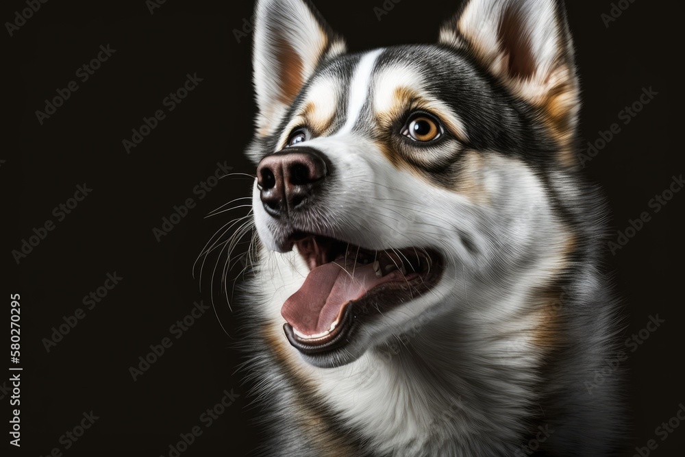 Siberian Husky Dog Surprised, Mouth Opened, Frontal Profile Portrait ...