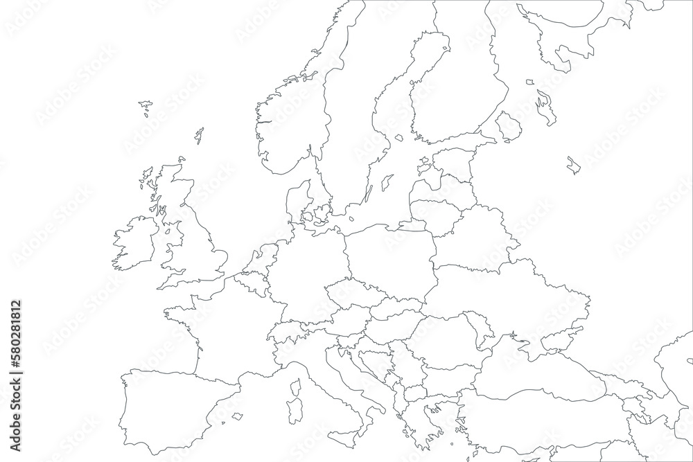 Flat Europe detail flat map with transparent coutries outlines. Europe ...