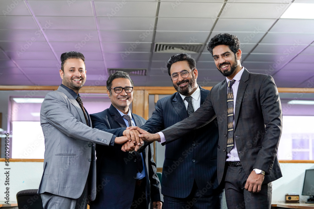 Indian businesspeople group hand shake after successful meeting Stock ...