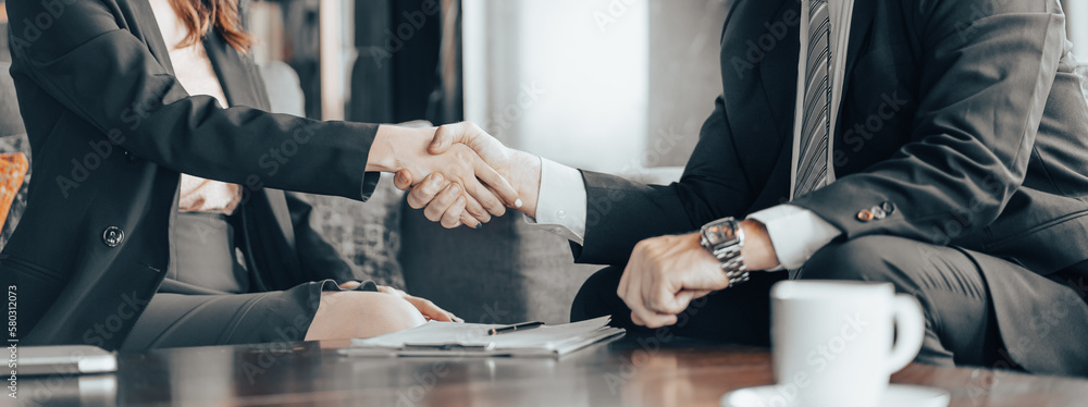 Businessperson making handshake greeting, congratulation for success ...