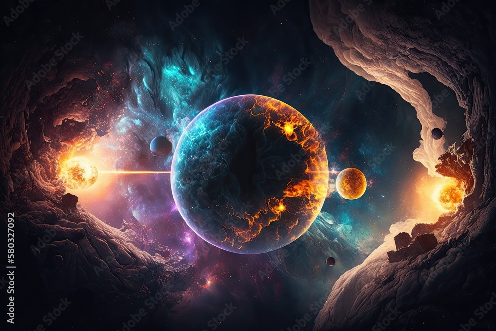 Science fiction backdrop with an abstract space theme. amazing galaxy ...