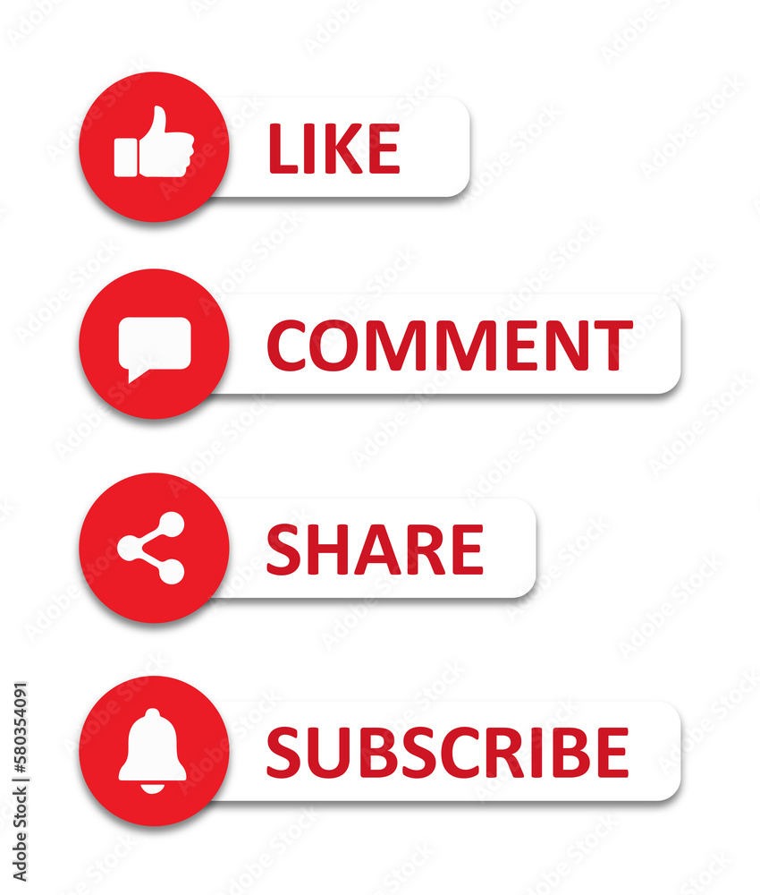 Like comment share subscribe buttons icons, Social media icons set. Like and subscribe button ...