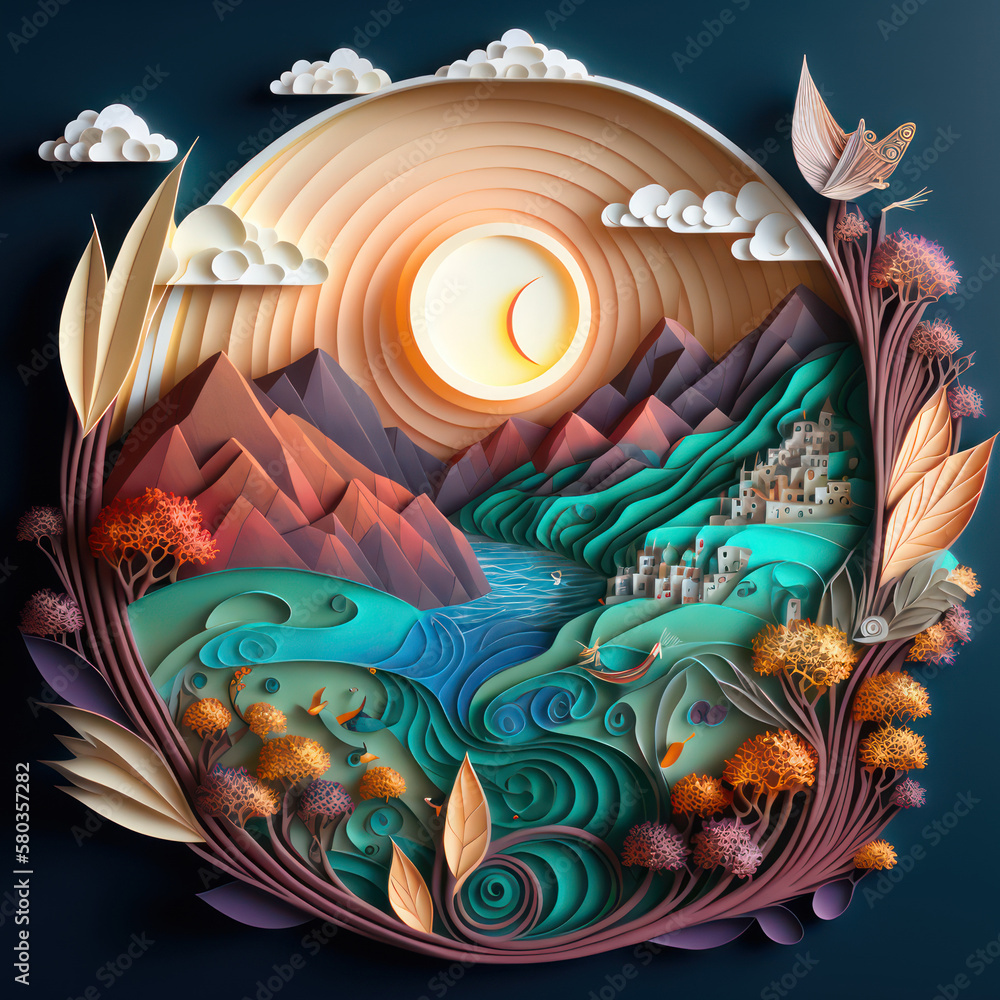 Generative AI illustration image of stunning beautiful paper cut ...