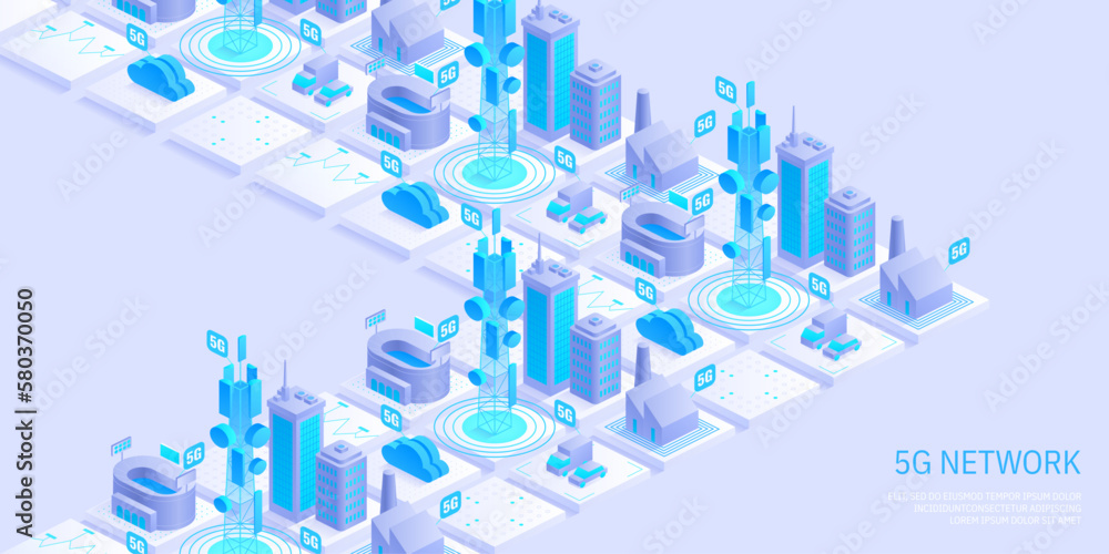 5g network technology concept. Wireless mobile telecommunication ...