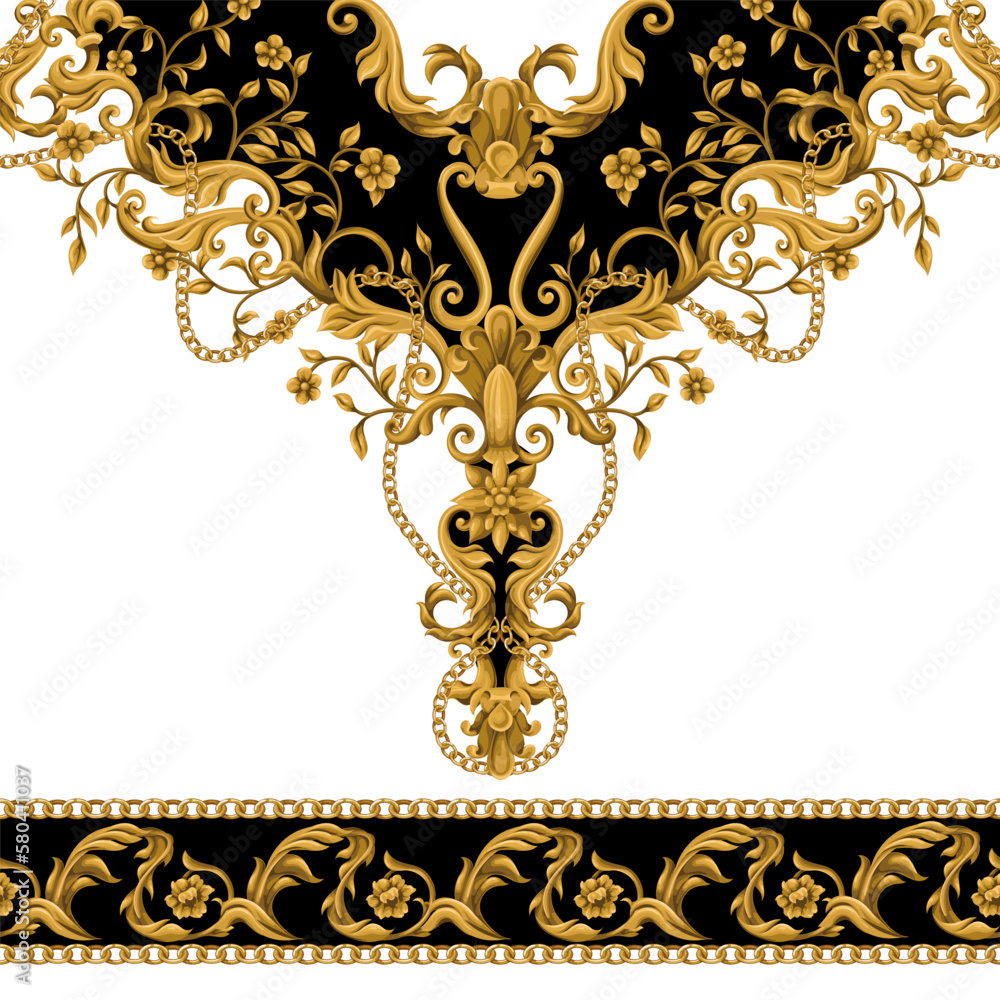 Border with gold baroque elements. Vector Stock Vector | Adobe Stock