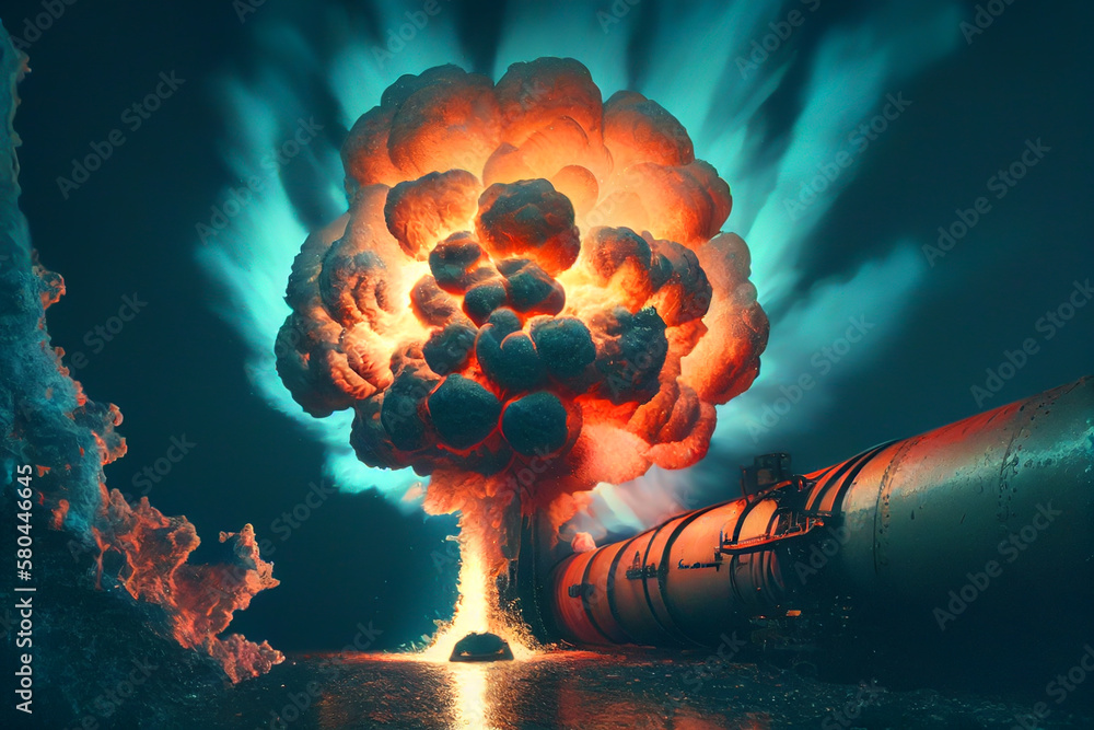 Illustration Stock Gas Pipeline explosion in sea. Gas pipeline fire ...